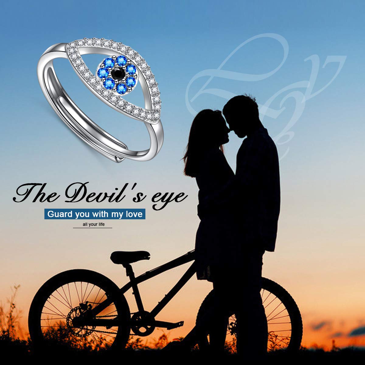 DAOSHANG Evil Eye Ring 925 Sterling Silver Evil Eye Ring For Women Adjustable Blue Gemstone Turkish Ring Good Luck mal de ojo Jewelry Size 9