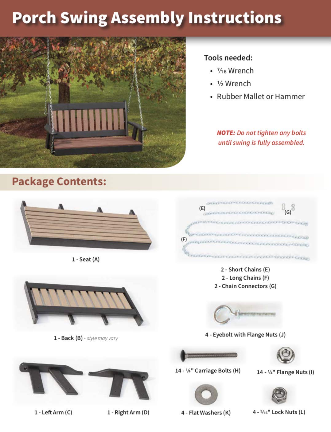 Poly Lumber Roll Back Design Porch Swing Everlasting PolyTuf HDPE- Amish Crafted - Made in USA - Solid Color (4FT, Green)