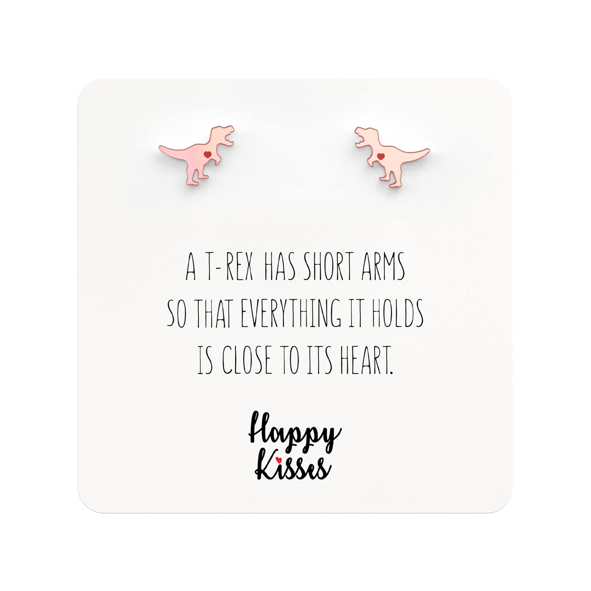 Dinosaur Earrings T-Rex Stud Set for Women and Girls β Cute Heart Design with Message Card (Rose Gold)