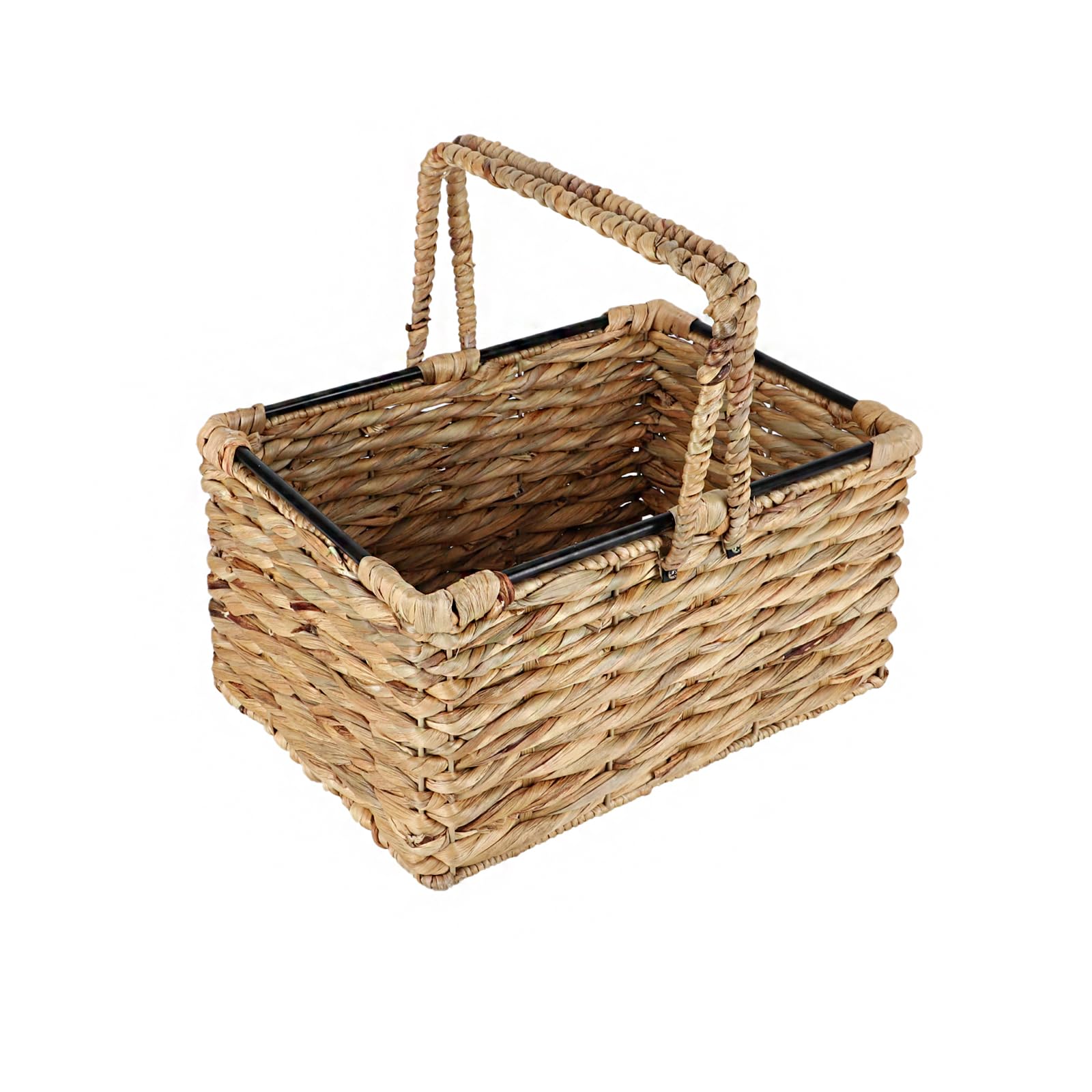 GYASVWU Rectangular Water Hyacinth Storage Baskets,Wicker Basket for Organizing,Woven Rattan Storage Basket with Handle for Bedroom/Picnic/Pantry (Original)