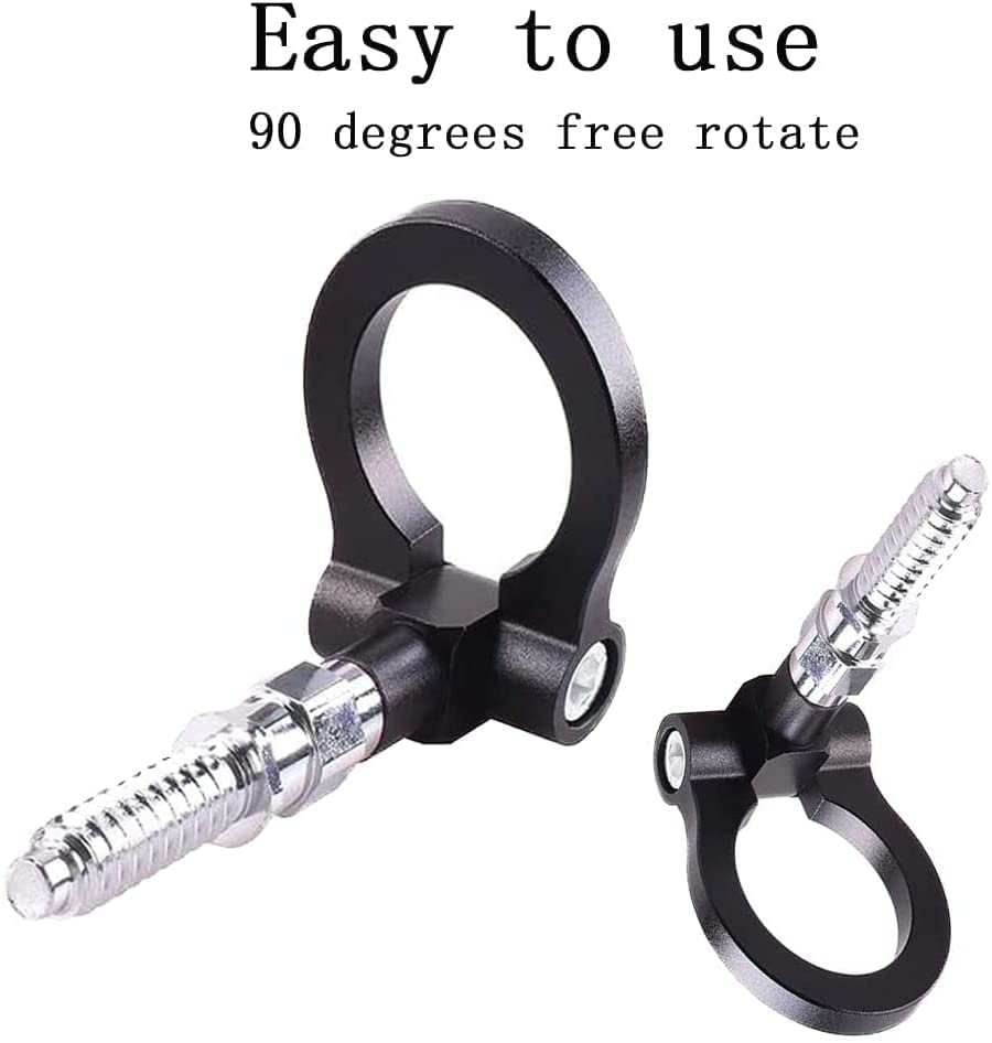 venveal Universal Car Tow Hook Front Bumper Screw-On Front Tow Hooks,Aluminum 16Mm Tow Hook for B-M W 1 3 5 Series E39 E82 E88 E90 E91E92 E93 X1 X3 X5 X6 F22 F30 F55 F66(Black)