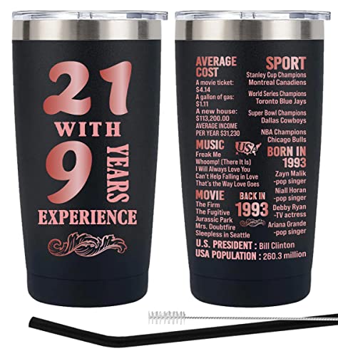 Henghere 30th Birthday Gifts for Women, 30th Birthday Gift for Friend, Mom,Sister, Wife, Aunt, Coworker, Happy 30 Year Old Birthday Decorations Women | Thermos Cup - Black