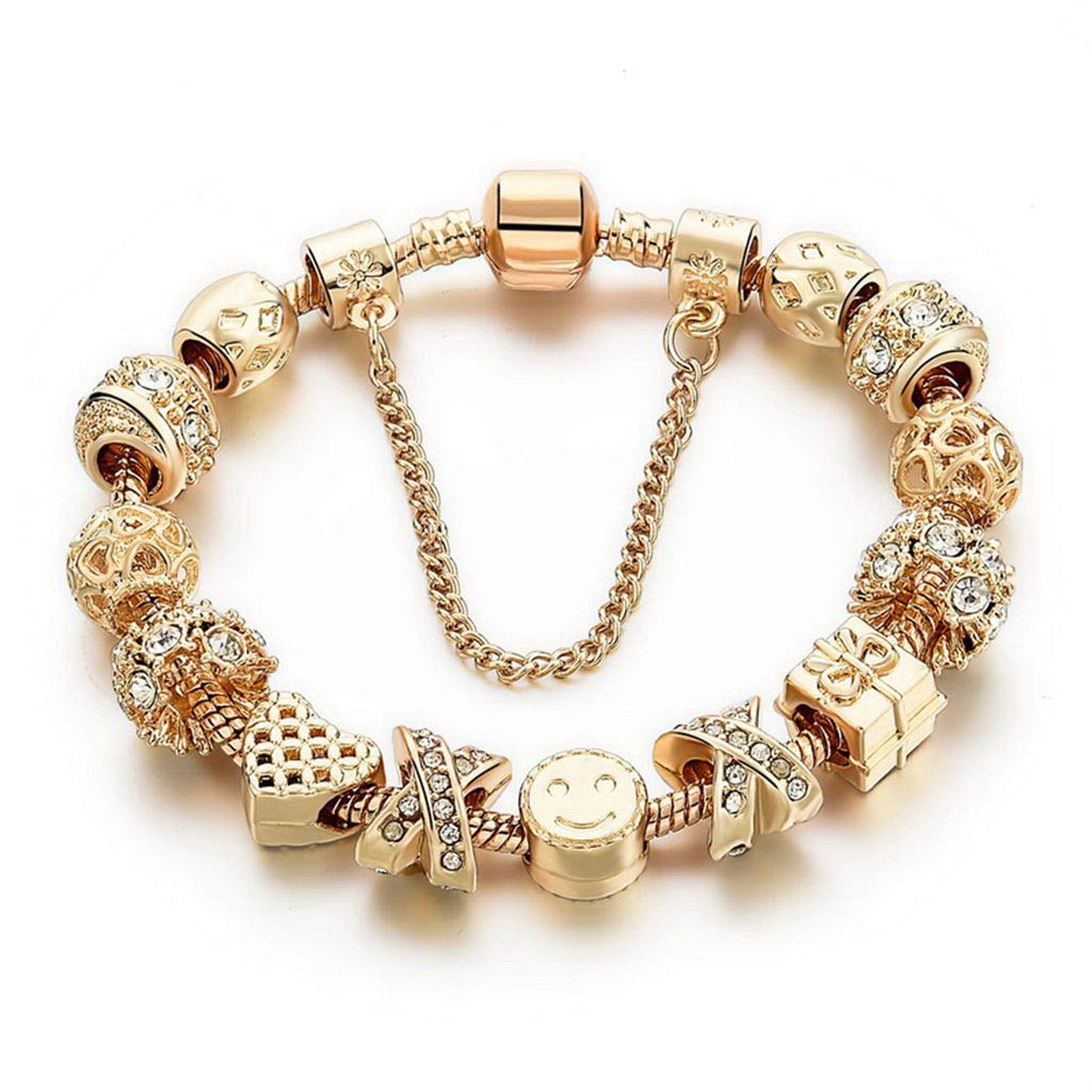 CHOKER Charm Bracelets for Women Gold Plated Snake Chain Heart Shape Smile Rhinestone Beads Charming Girlfriend Mom Gift