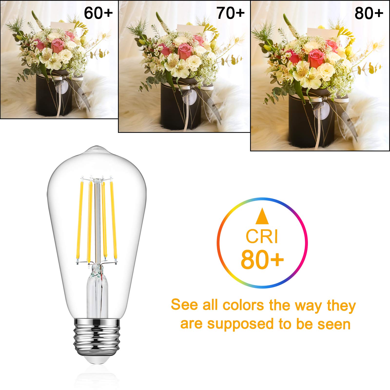 Defurhome LED Edison Bulbs, 60W Equivalent, 700Lumens, Daylight White 4000K, 6W ST58 LED Filament Light Bulbs with 80+ CRI, Antique Style Lighting, E26 Medium Base, Non Dimmable - Pack of 5