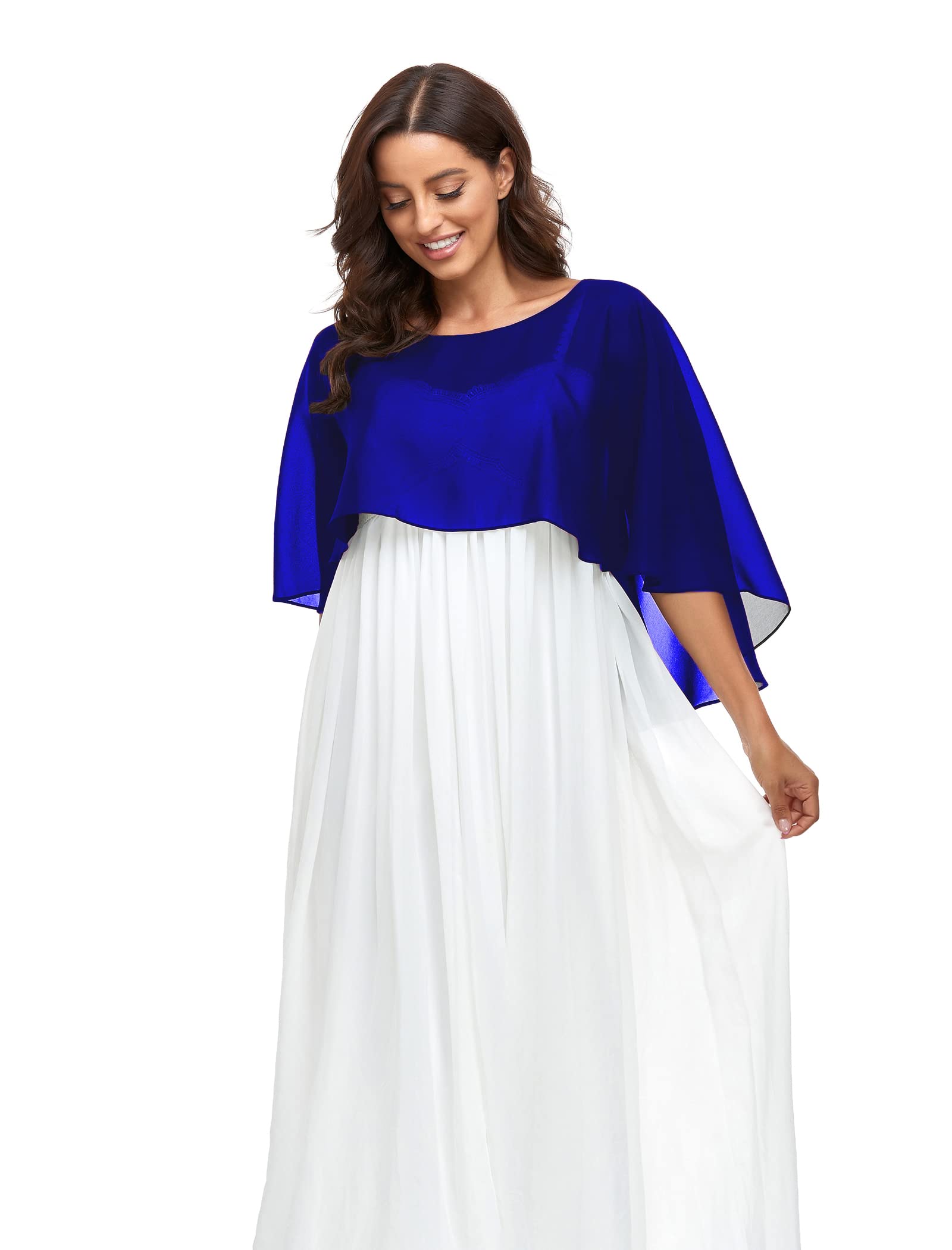 Pukguro Sheer Shawls and Wraps for Evening Dresses Chiffon Capes for Women Soft Wedding Cover Up Royal Blue