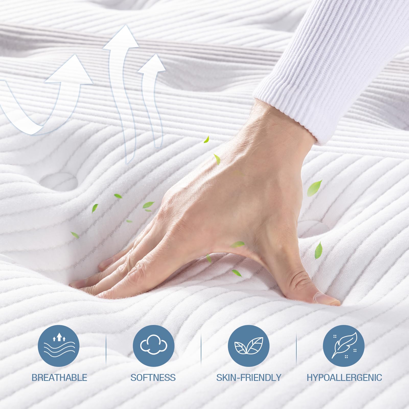Lechepussleep Twin Mattress, 14Inch Medium Plush Memory Foam Hybrid, 7-Zone Individual Pocket Springs, Pressure Relief, 39'x75'x14'