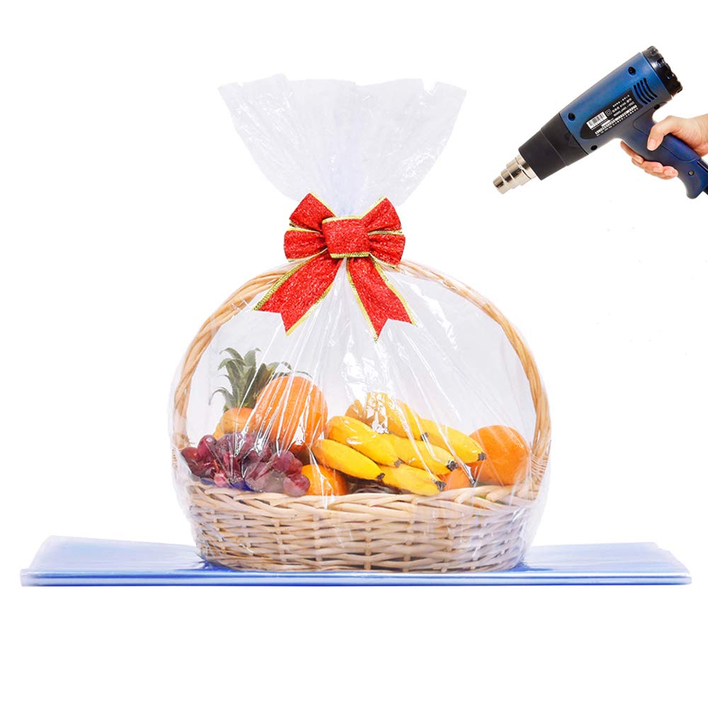 LazyMe Christmas Basket Cellophane Shrink Bags, 24x30 inch, Shrink Wrap Bags Large, Clear (10 Pcs)