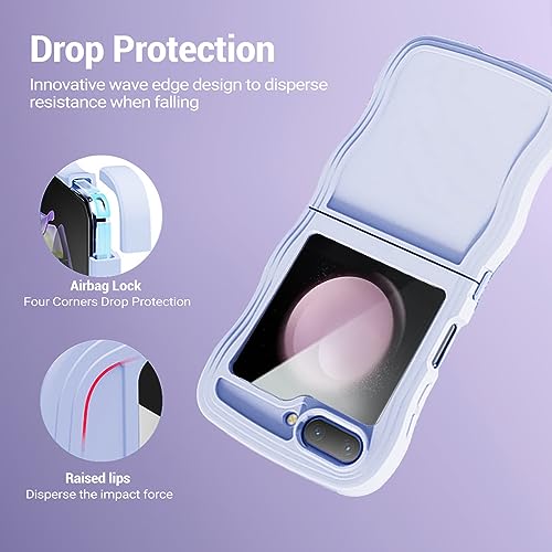 TURYXIA for Z Flip 5 Case, Galaxy Z Flip 5 Case with Screen Protector for Girls Women Soft Silicone Gel Rubber Cute Curly Wave Frame Phone Case for Samsung Z Flip 5 2023- Purple