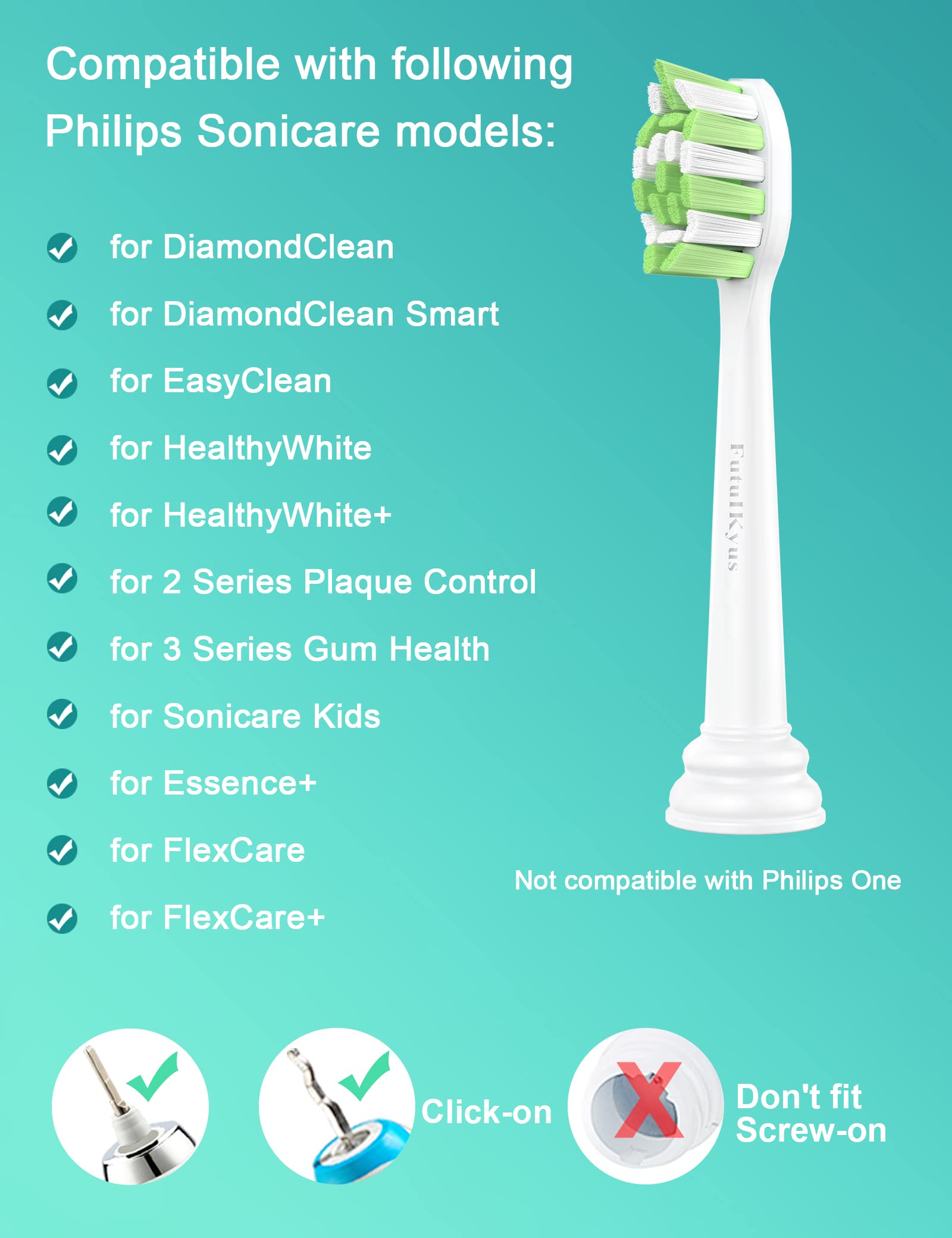 Futulkyus Toothbrush Replacement Heads for Philips Sonicare DiamondClean C2 C1 G2 W Plaque Control Gum Health 4100 5100 Simply Clean 1 2 Series Snap on Electric Brush Head, 8 Pack