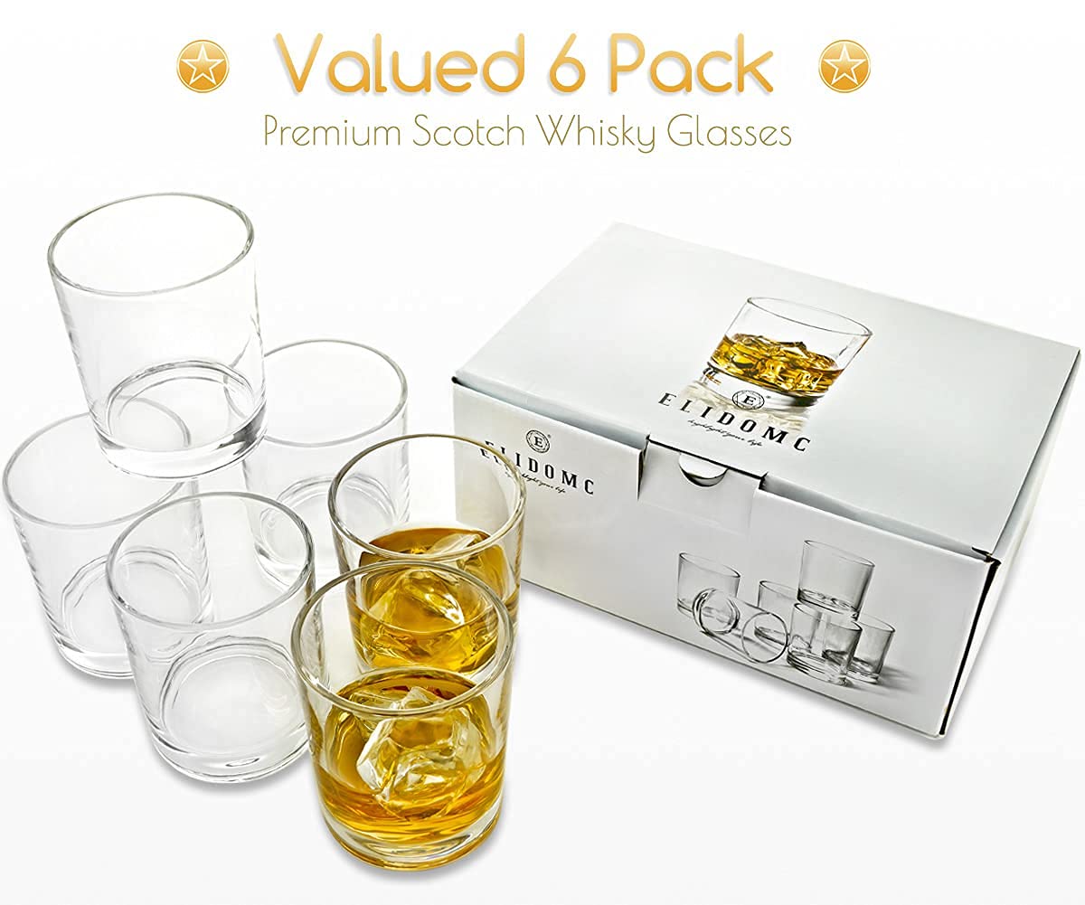 E ELIDOMC Italian Crafted 6Pcs Old Fashioned Whiskey Glasses, 11Oz Whiskey Glasses For Drinking Bourbon Scotch Cocktail Irish Whisky, Premiun Old Fashioned Glasses Set of 6