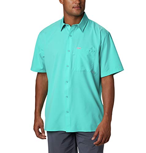 Columbia Men’s PFG Zero Rules Woven Short Sleeve Shirt, Sun Protection Bright Aqua