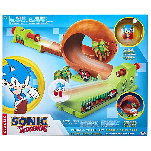 Sonic The Hedgehog Pinball Green Hill Zone , Track Play Set, 9 Piece, with Looping Action & Automatic Bumper Exclusive Sonic Sphere Included, for Ages 3+