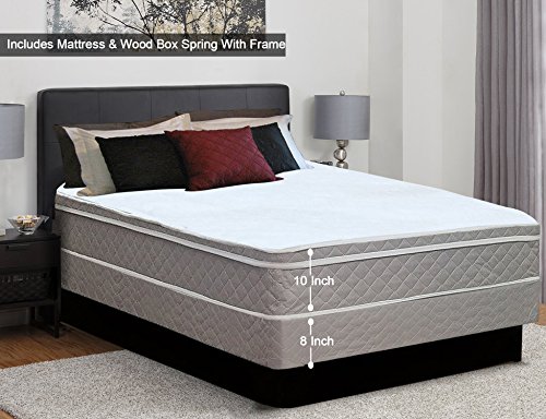 Mayton 10-Inch Medium Plush Eurotop Pillowtop Innerspring Mattress And 8" Wood Boxspring/Foundation Set, With Frame Full Size