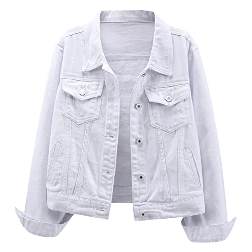 Ladyful Women's Casual Jean Jacket Distressed Ripped Denim Jacket Coat with Pockets