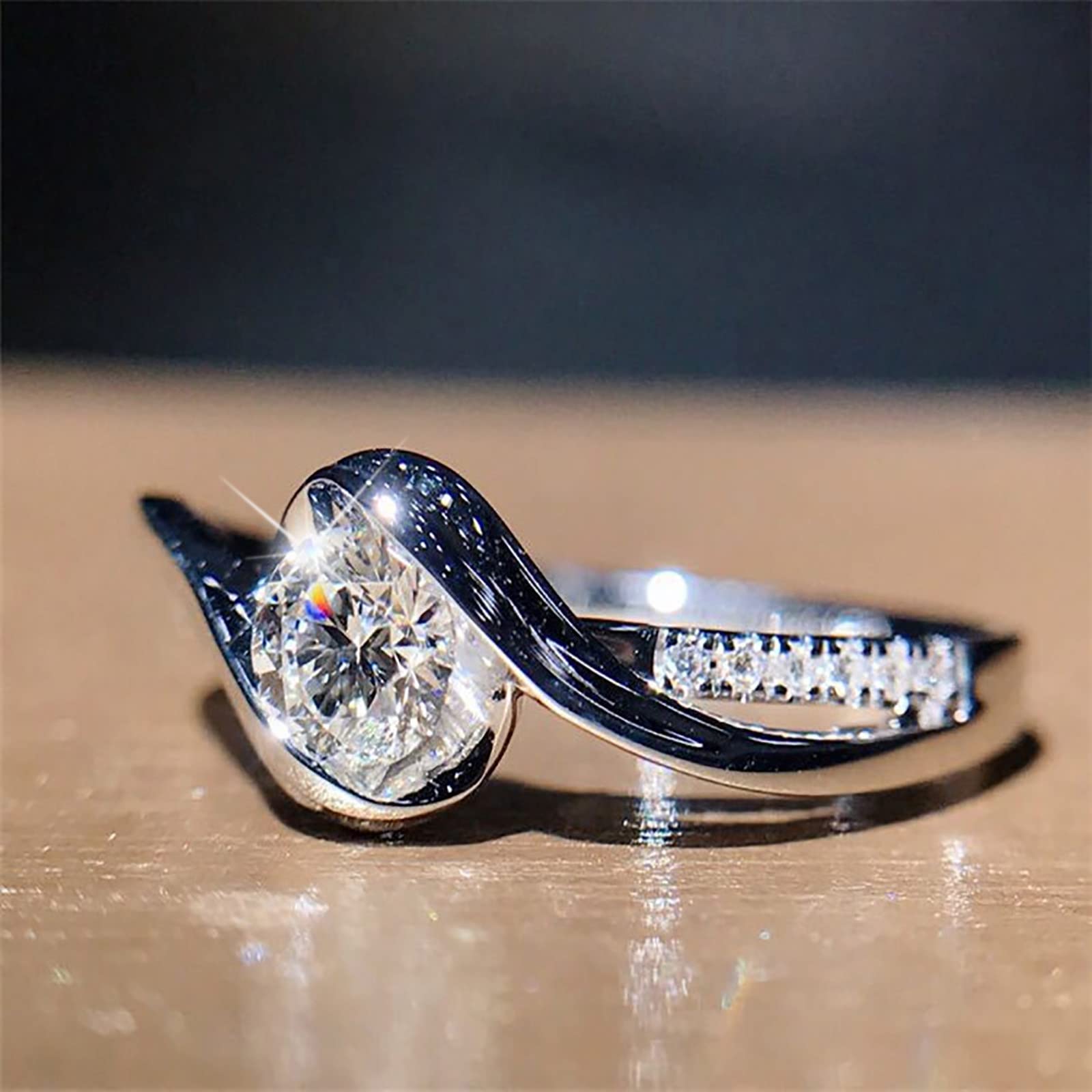 Fashion Simulated Diamond Ring Set for Women Inlaid Zircon Engagement Ring Bride Wedding Band (Silver, 8)
