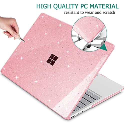 Lepeoac Compatible with 12.4 inch Microsoft Surface Laptop Go2 Go1 Models: 1943 2013(2020 2022 Release, Plastic Hard Shell Case with Keyboard Cover & Screen Protector, Sparkly Clear