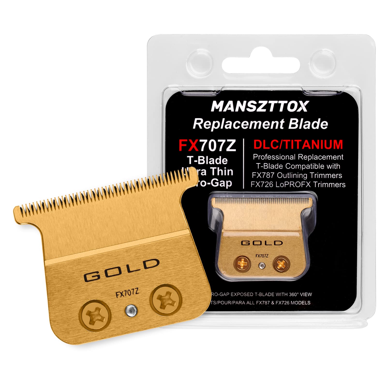 FX707Z Replacement Blades for All BaBylissPRO FX787 & FX726 Trimmers, DLC Replacement Blades Compatible with BaByliss Trimmer Blades, Gold
