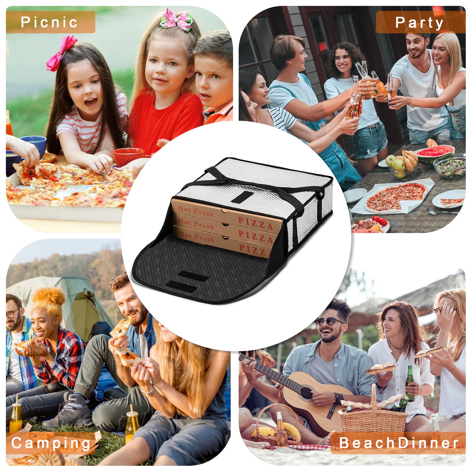 iceMi Pizza Bags for Delivery 20" X 20" X 5" - Moisture-Free, Professional Thermal Pizza Warmer, Heavy-Duty Food Carrier, Suitable for Restaurants,Picnic Uber Eats & Door Dash( Silver)