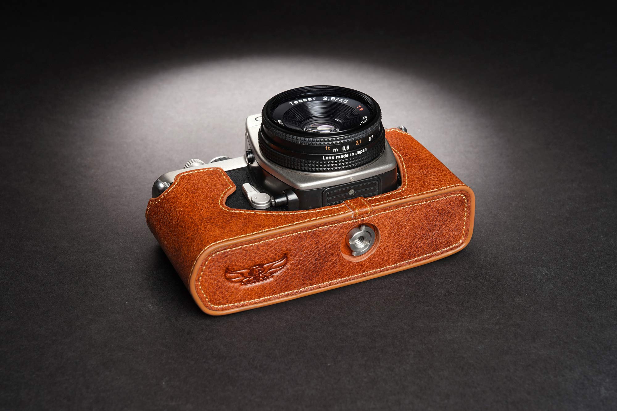 Contax S2 Case, BolinUS Handmade Genuine Real Leather Half Camera Case Bag Cover for Contax S2 Camera with Hand Strap (LavaBrown)
