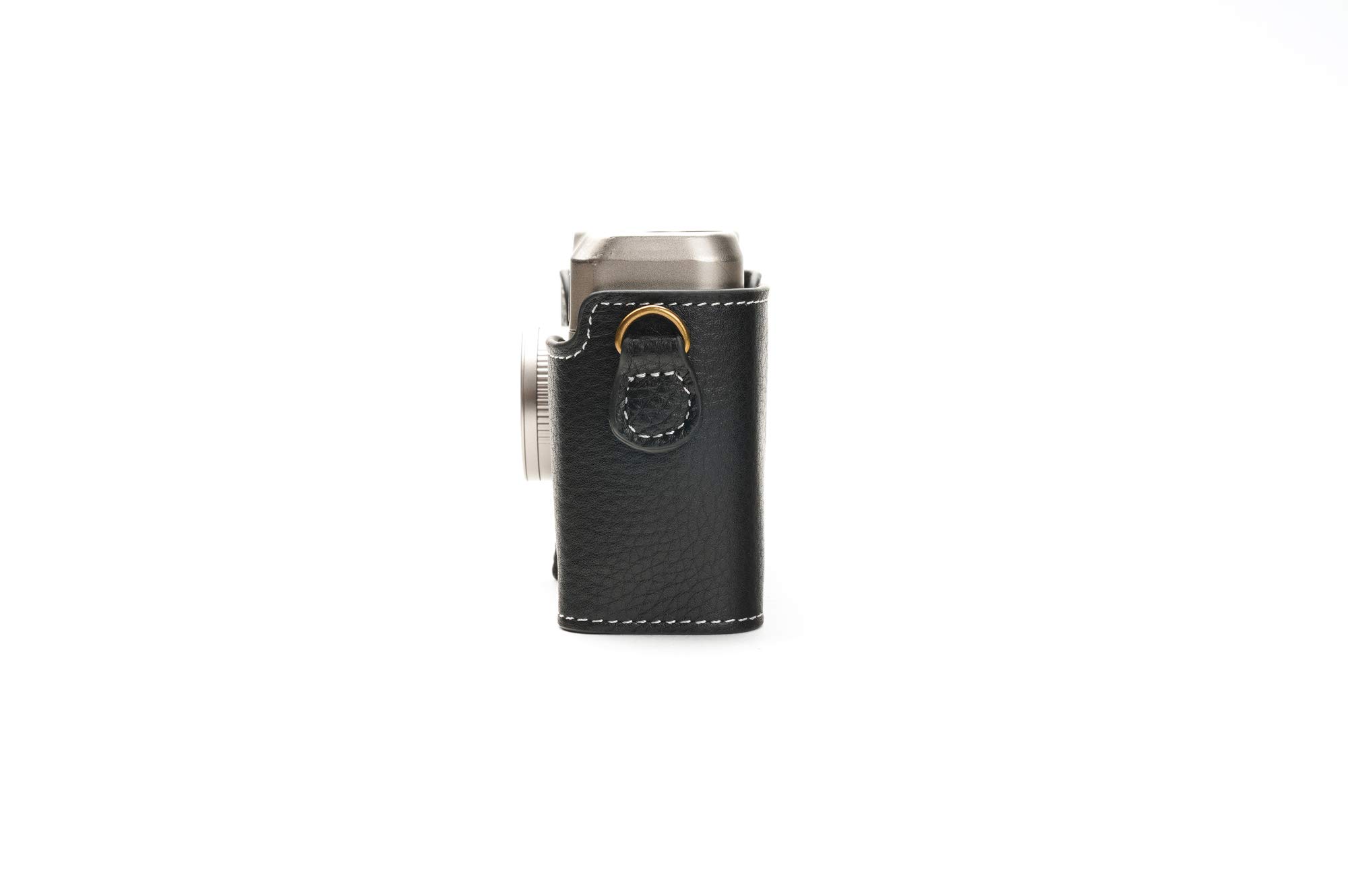 Contax T3 Case, BolinUS Handmade Genuine Real Leather Half Camera Case Bag Cover for Contax T3 Camera With Hand Strap (Black)
