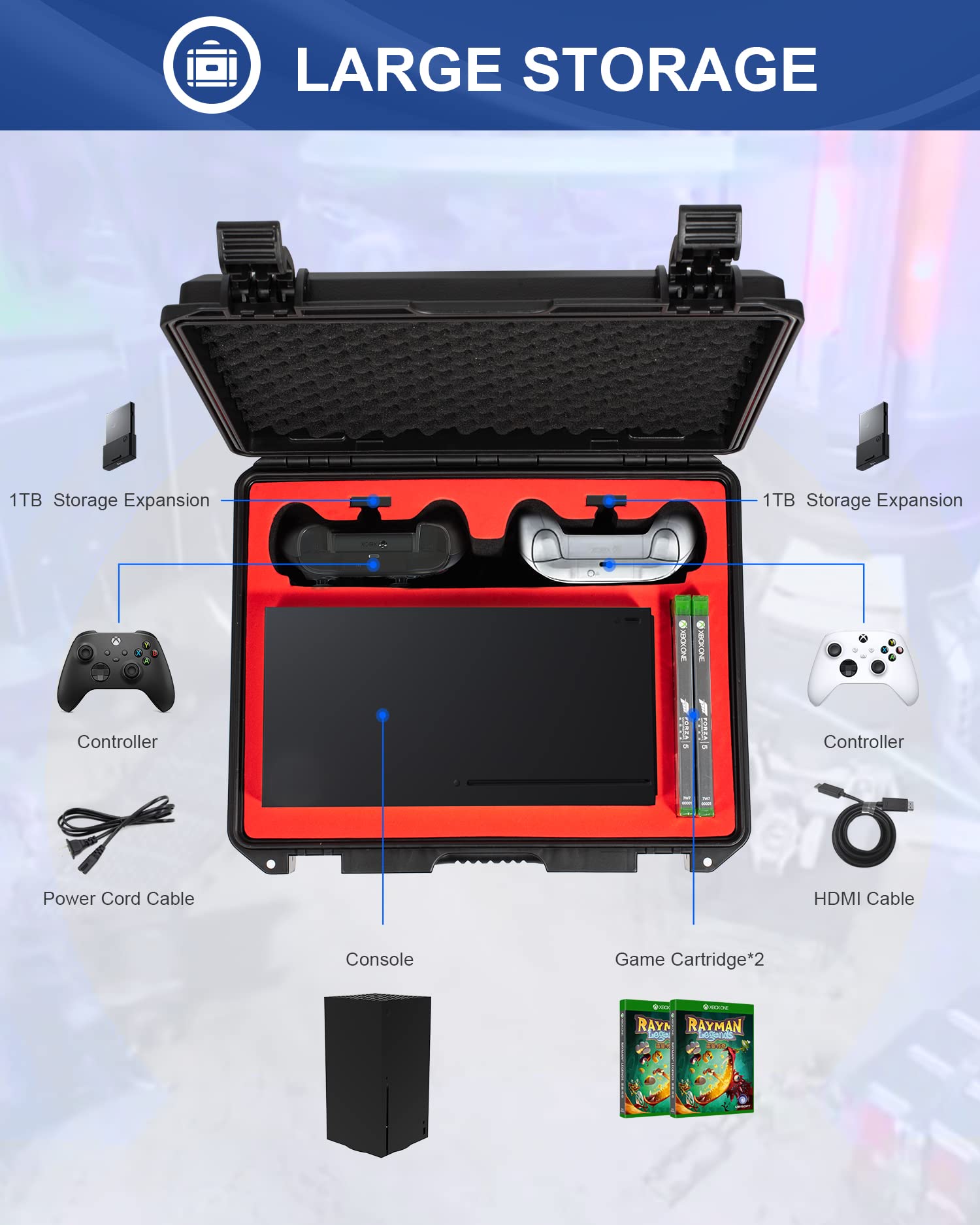 DEVASO Hard Carrying Case Compatible with Xbox Series X, Professional Deluxe Waterproof Case Soft Lining Hard Case for Xbox Series X Console, Controllers, Headset and Other Accessories