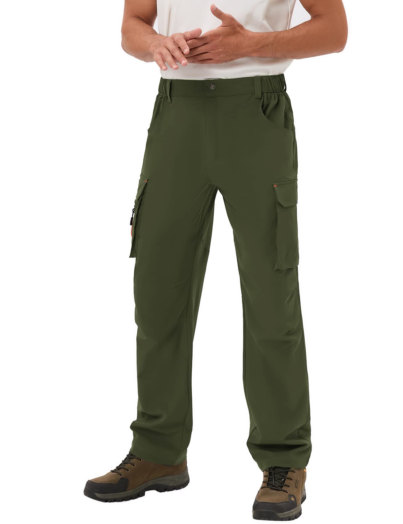 Davena Men's Cargo Hiking Pants with 5 Pockets Quick Dry Water Resistant Outdoor Athletic Pants for Fishing Camping Work, Green Mix, L