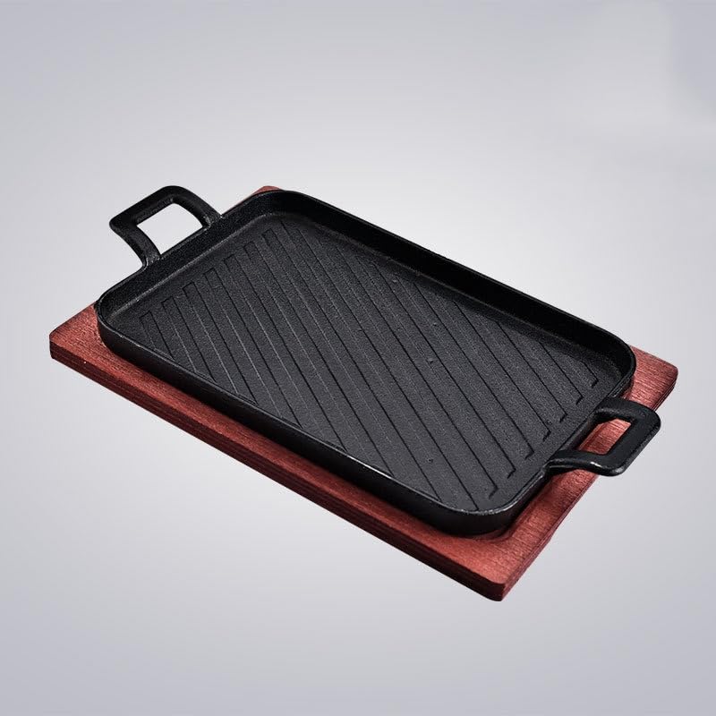 SZTNKSKJ Steak plate sizzle platter cast iron cast iron bakeware cast iron square pan cast iron skillets cast iron platter pan for roti (handle)