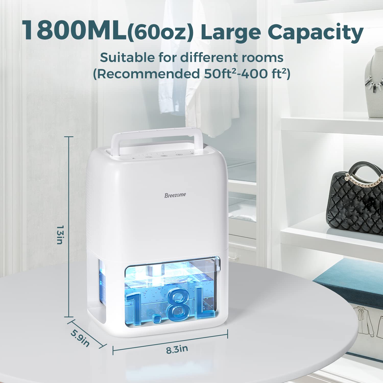 Dehumidifiers Breezome Dehumidifiers for Bedroom 500 ft² Home with 2 Modes 7 lights Ultraquiet Dehumidifier for Basement with Timer Autooff Auto Deforst Protection Small Dehumidifiers for Office RV