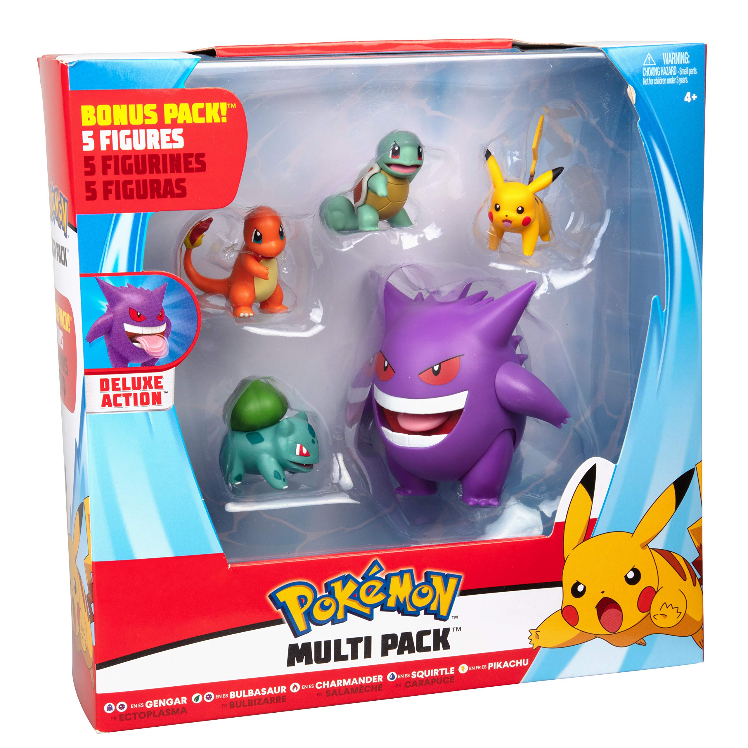 Pokémon Figure Multi Pack Set with Deluxe Action Gengar - Generation 1 - Includes Pikachu, Squirtle, Charmander, Bulbasaur and Gengar - 5 Pieces - Ages 4+