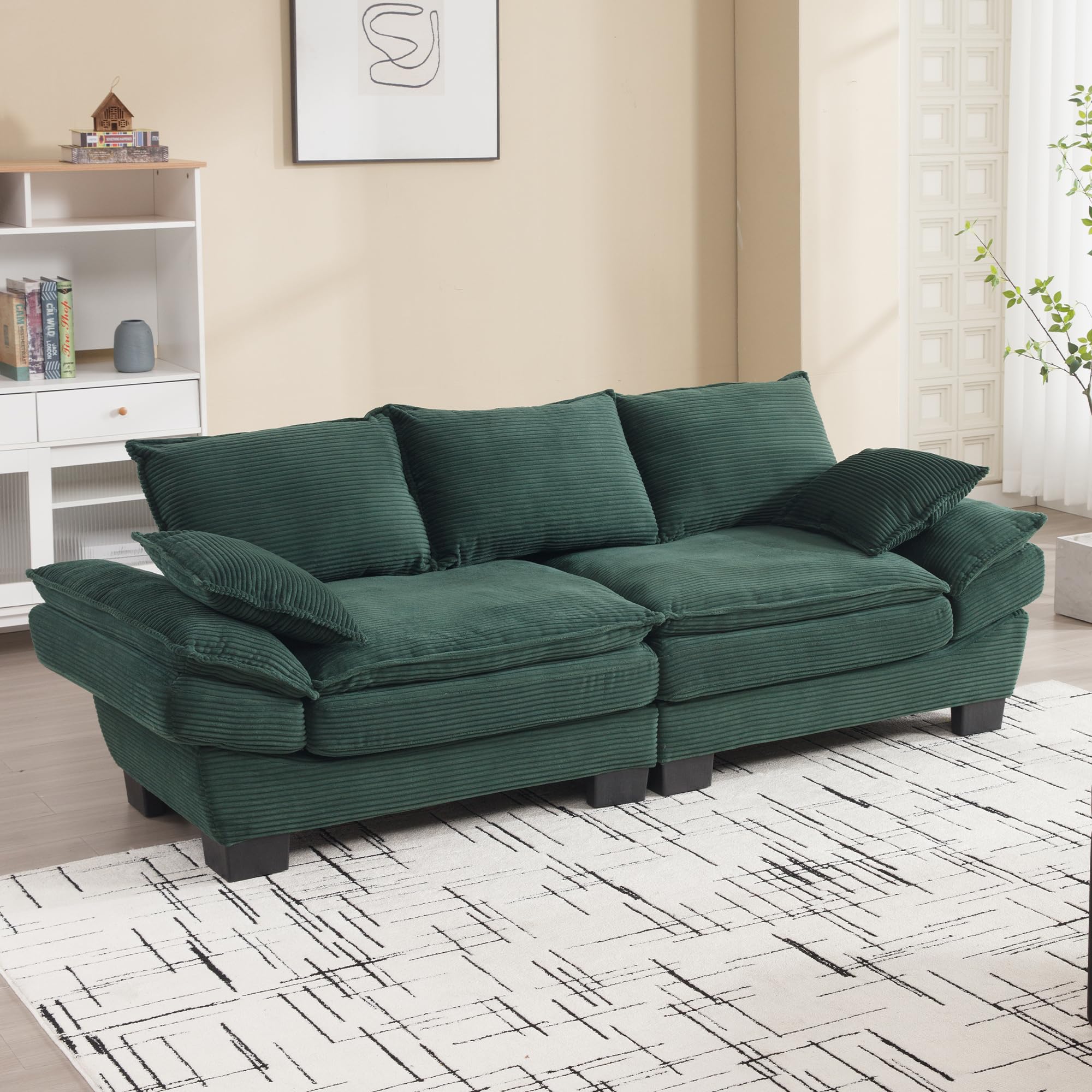 GNIXUU Cloud Loveseat Sofa Couch, Comfy Corduroy 3 Seat Sofa with Deep Seat & Wider Armrest,88.6” Upholstered Modern Sailboat Couches for Living Room, Apartment, Office, Small Space, Green