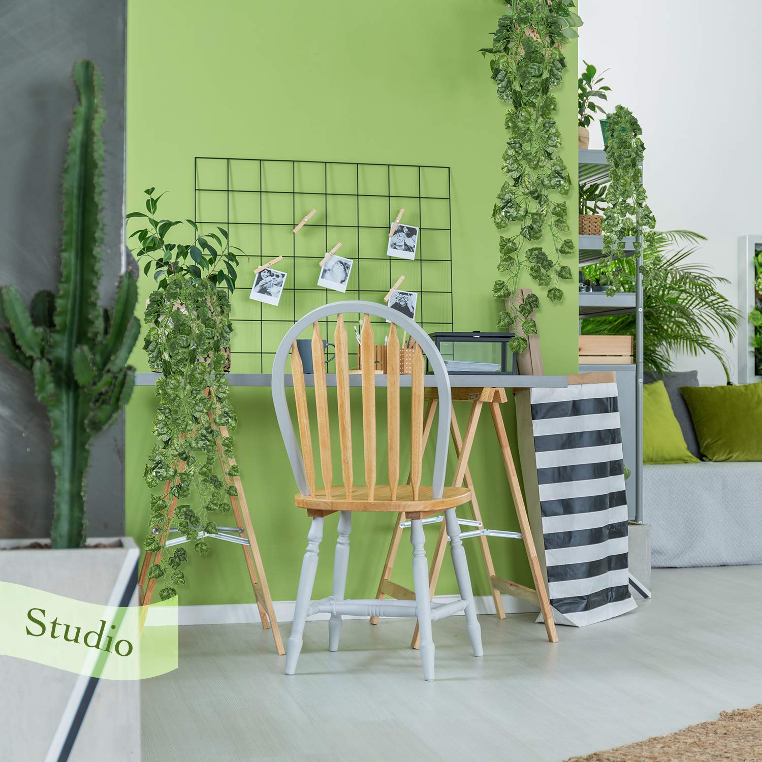 Yatim 90 CM Glabrous Grape Ivy Vine Artificial Plants Greeny Chain Wall Hanging Leaves for Home Room Garden Wedding Garland Outside Decoration Pack of 2