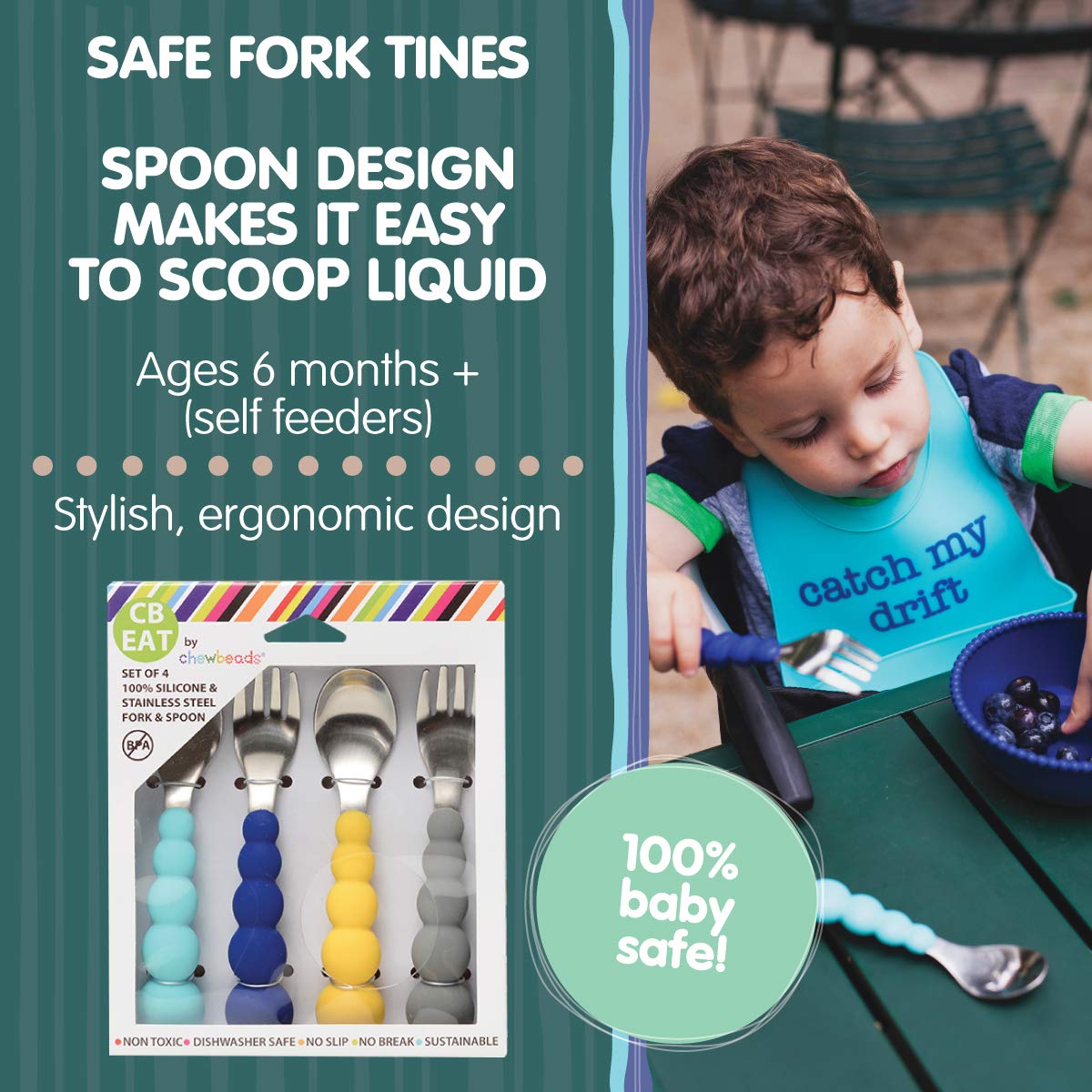 Chewbeads - Toddler Utensils Set - 4 Piece Baby, Kid or Toddler Silverware Set - Toddler Spoons and Forks Flatware - 100% Safe, BPA Free & Phthalate Free (Pink/Purple)