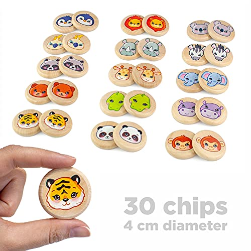 Ulanik Wild Animals Matching Memory Game for Toddlers Age 3 + Year Old Preschool Wooden Board Games for Kids 4-8 Learning & Education Toys β 30 Chips, 1.57 in