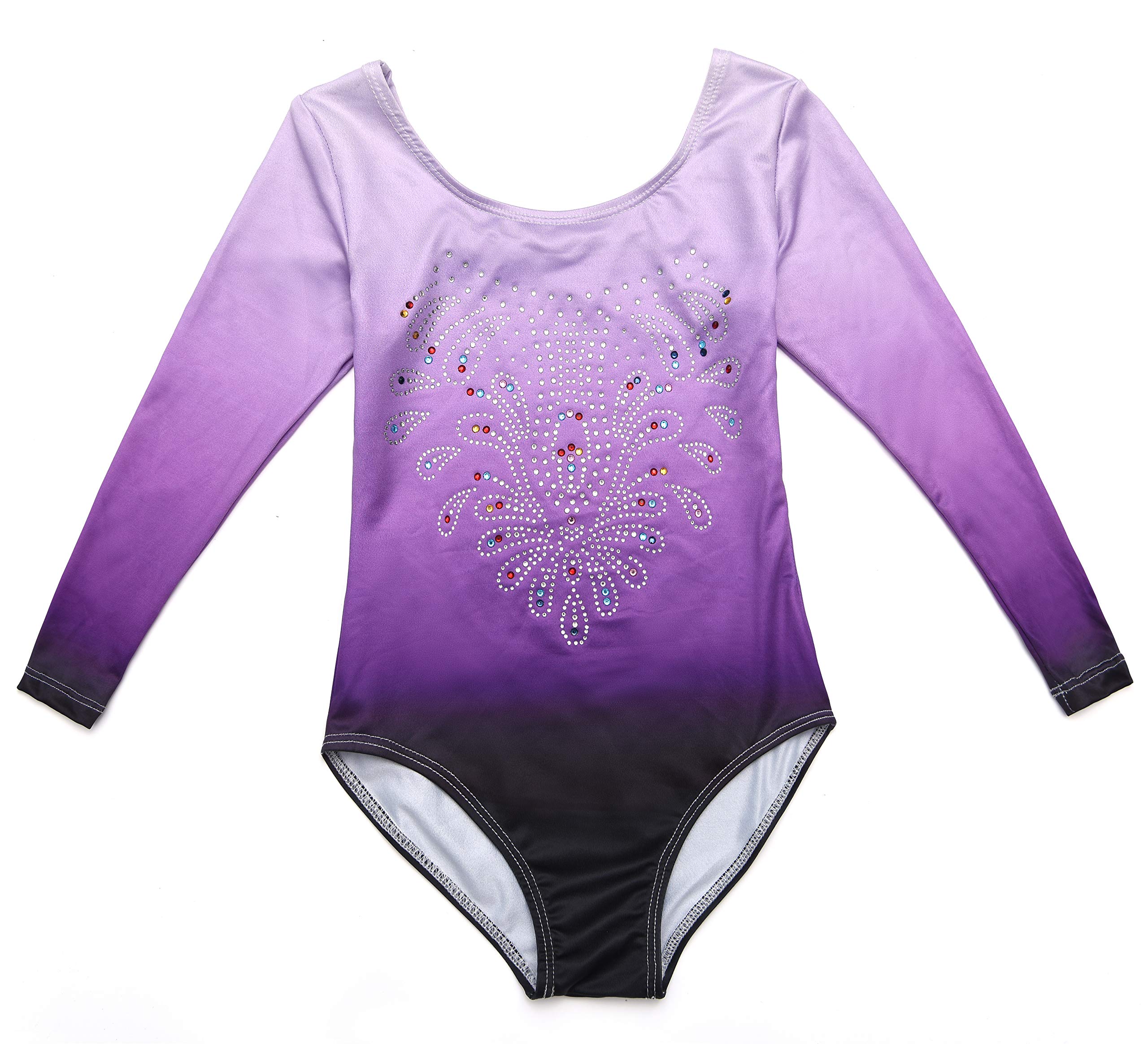 DANSHOW Gymnastics Leotards for Girls Dance Ballet One Piece Long sleeve Athletic Unitard Shiny Diamond(KD4091-M-09)
