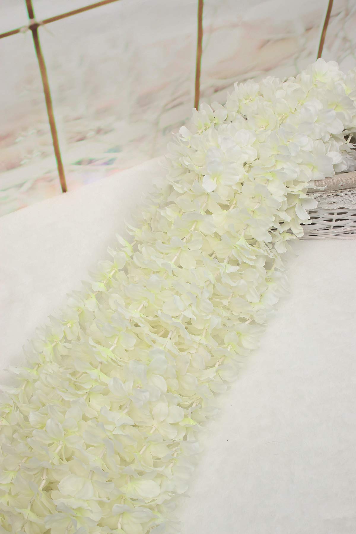 Charmly 10pcs Fake Silk Cattleya Flower Garlands Hanging Vine Cherry Blossom Petals String Vine for Wedding Home Garden Party Decor Each Vine 3.28FT Long White