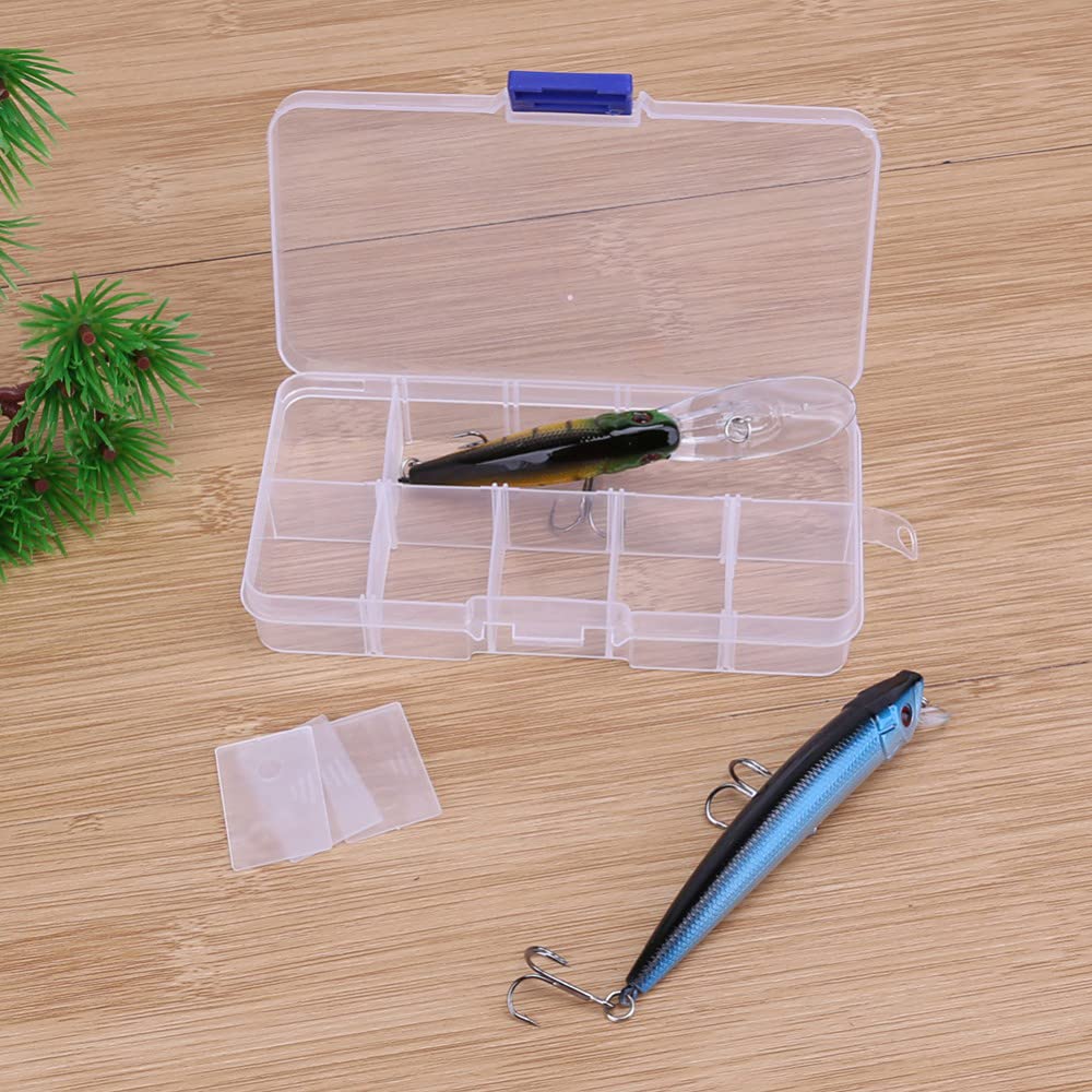 Clear Plastic Fishing Tackle Box, Fishing Lure Bait Hooks Storage Box Case Container Organizer with Adjustable Dividers(Orange White Buckle)