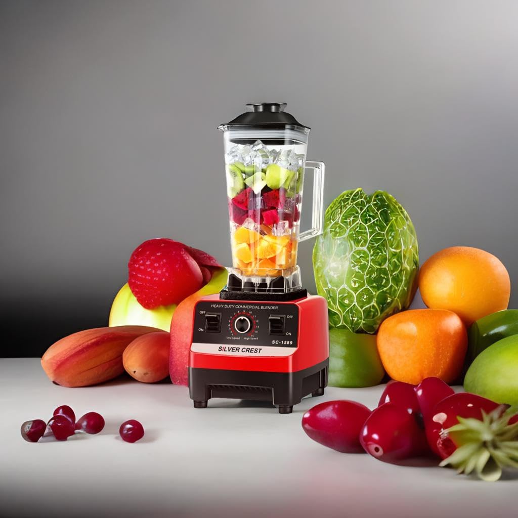 Generic Silver Crest Blender 4500W 2L Large Capacity Commercial With Mixer Grinder Heavy Duty Machine Portable Ice Smoothie Blenders, Medium, Red& Black, JWS-801PP