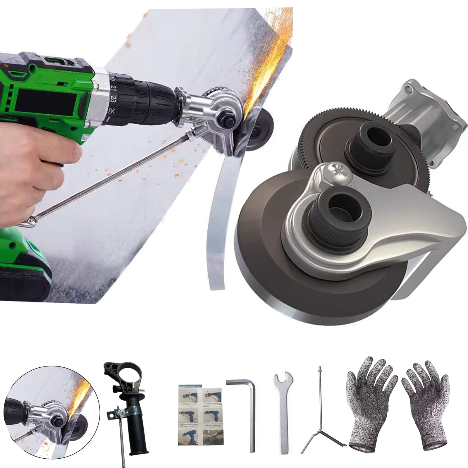 Electric Drill Plate Cutter,Metal Nibbler Drill Attachment with Adapter, DIY Metal Drill Attachment, Sheet Metal Knife for Cutting Iron, White Sheet, Steel,Copper, Aluminum