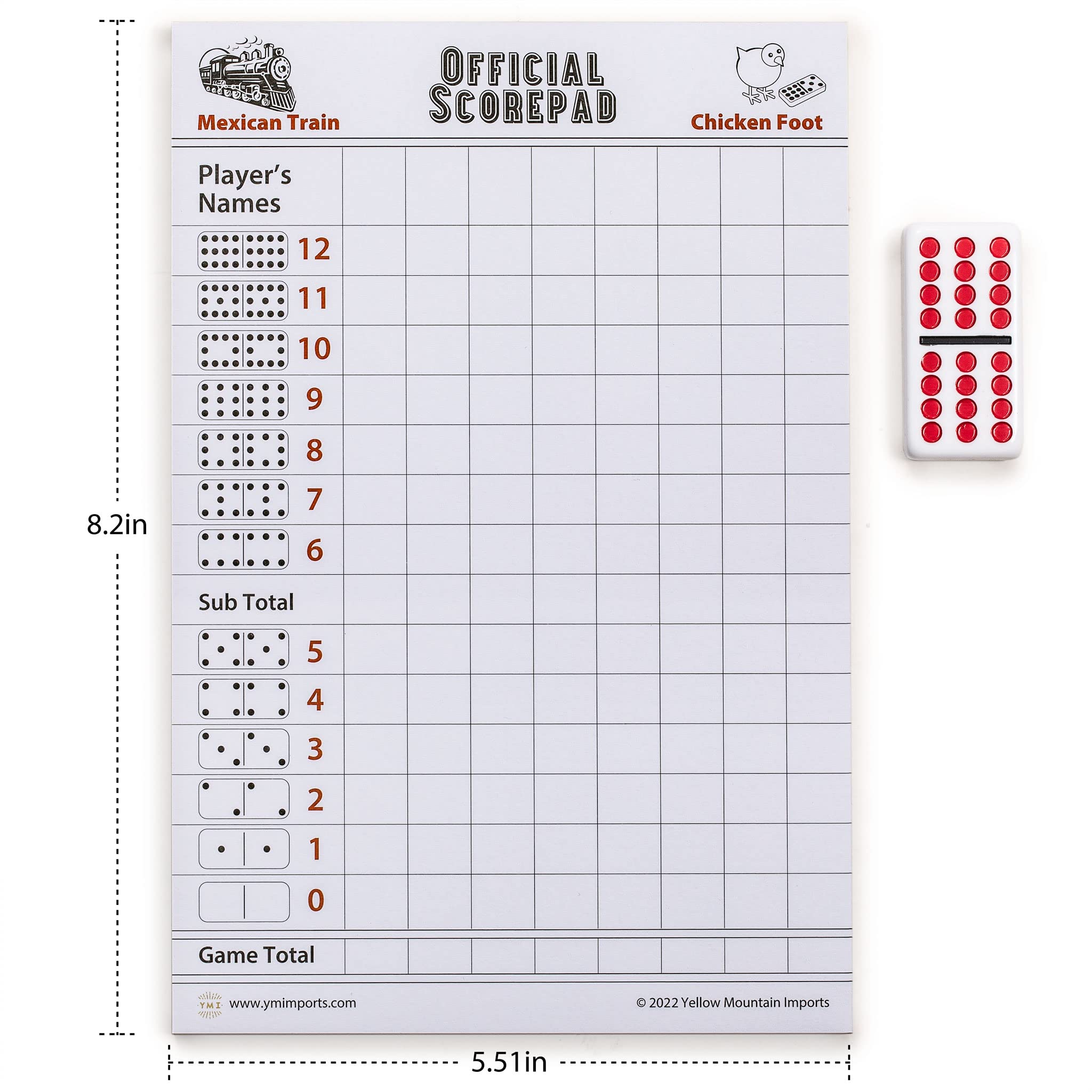 Yellow Mountain Imports Mexican Train and Chicken Foot Dominoes Scorepad/Scoring Sheets (8.2 x 5.5 Inches) - 60 Sheets