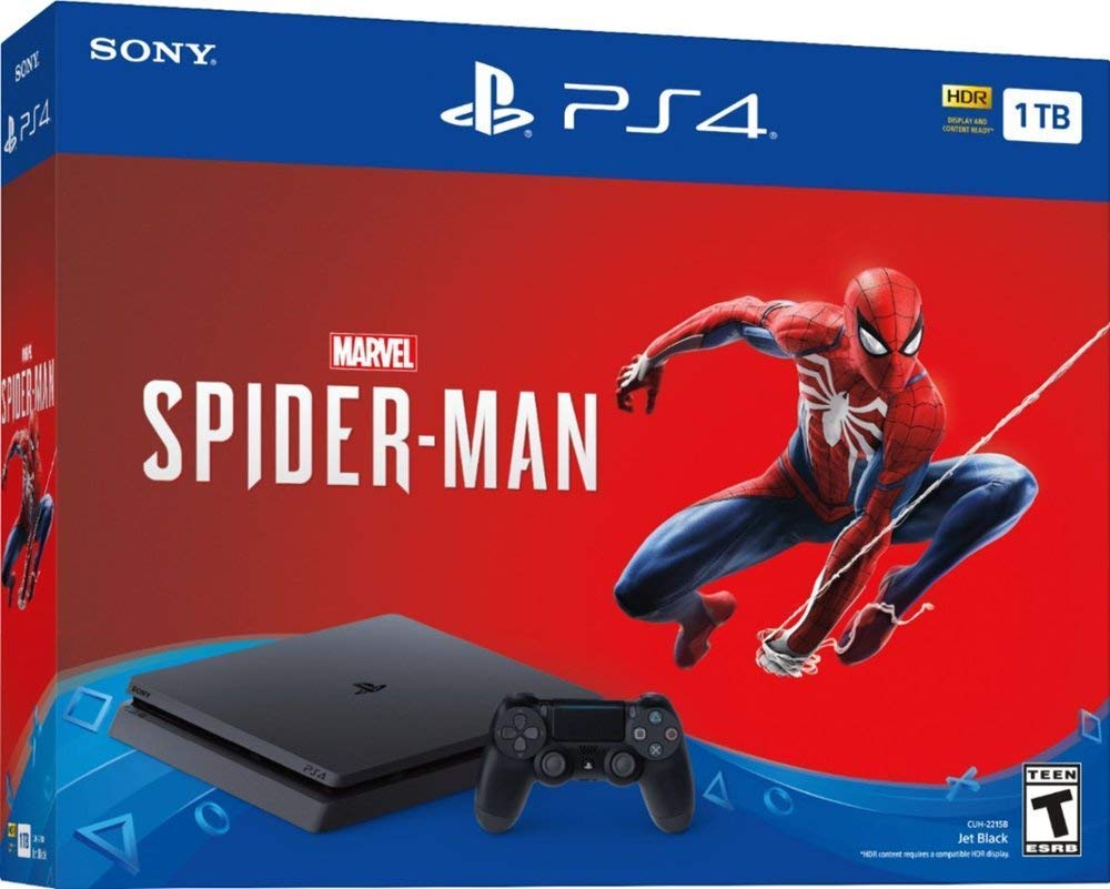 Sony Playstation 4 1TB Marvel's Spider-Man Bonus Bundle w/Red Dead Redemption: Playstation 4 1TB Jet Black Console, Marvel's Spider-Man, Red Dead Redemption 2, DUALSHOCK 4 Wireless Controller