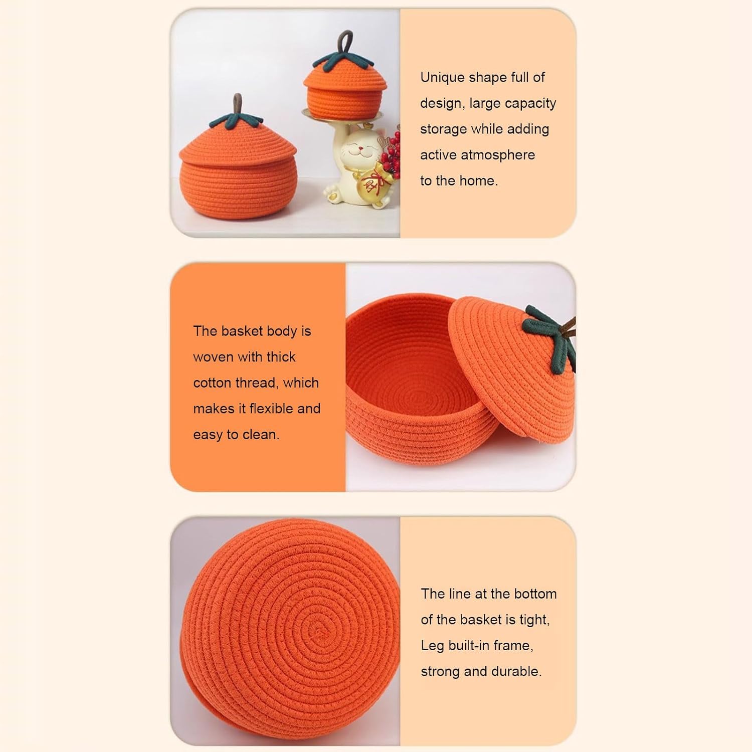 Halloween Pumpkin Basket with Lid,Pumpkin Basket,2024 New Halloween Pumpkin Treat Buckets Gift Basket,Candy Basket Decorative Cute Basket(L)