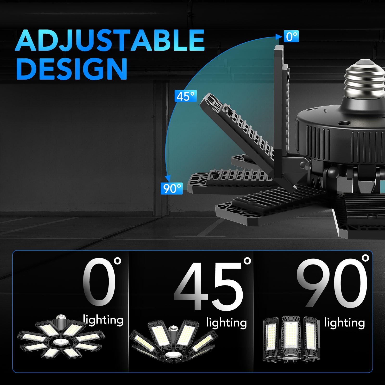 ISKYDRAW LED Garage Light 4 Pack - 240W 24000LM LED Garage Ceiling Lights with 8+1 Adjustable Panel 6500k LED Shop Light, Screw in E26/E27 Sockets for Garage, Warehouse, Shop, Basement, Storage Room