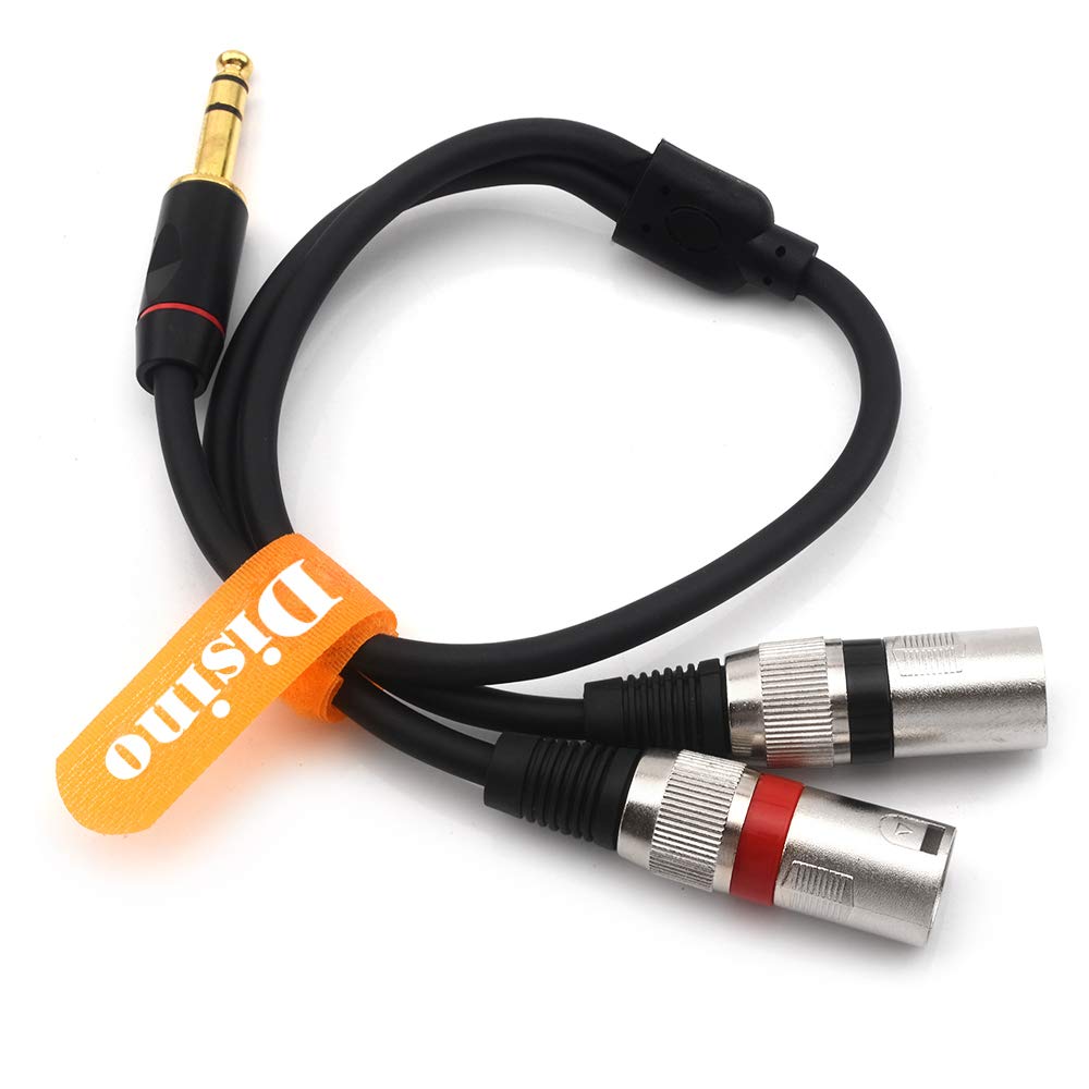 Disino 1/4 TRS to Dual XLR Male Y-Splitter Stereo Breakout Cable 1/4 inch(6.35mm) to 2 XLR Patch Cable - 3.3 FT/1m