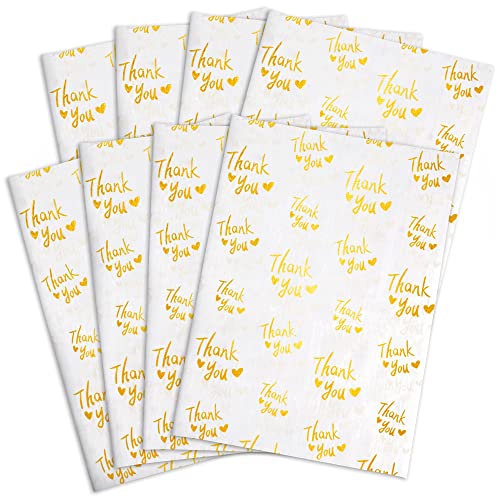 MR FIVE 200 Sheets Gold Thank You Tissue Paper Bulk,20" x 14",Gold Thank You Tissue Paper for Packaging,Small Business,Gold Tissue Paper for Weddings,Graduation,Birthday,Thanksgiving (White)