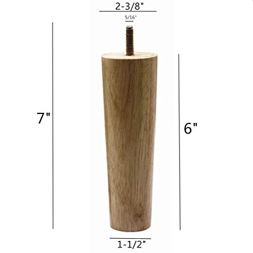 WEICHUAN Round Solid Wood Replacement Sofa Couch Chair Ottoman Loveseat Coffee Table Cabinet Furniture Wood Legs(6" Straight Set of 4)