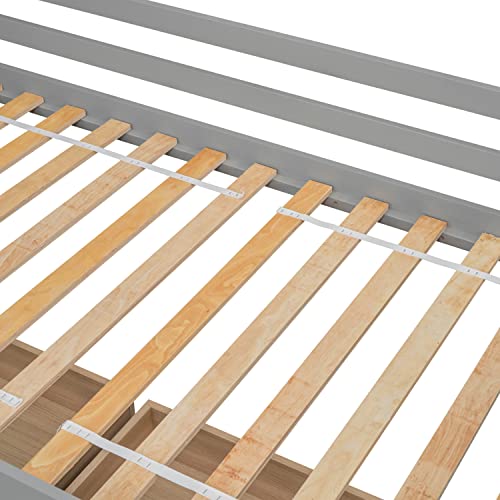 HYC Twin Daybed Frame with 2 Storage Drawers on Casters,Space Saving Furniture Wooden Day Bed Sofa Bed with Slats for Strong Support for Living Room Bedroom Gray,79.5" L x 41.8" W x 26.0" H