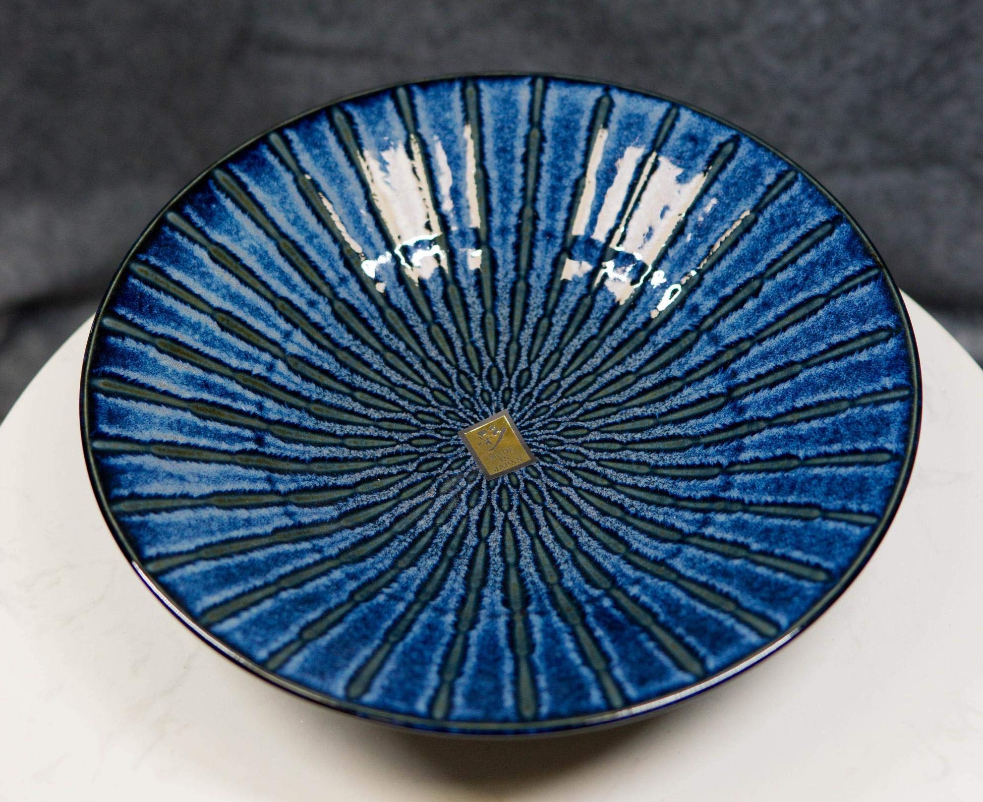 Ebros Gift Made In Japan Radiant Solar Flair Reduction Technique Pottery Glazed Ceramic Shallow Bowls Pack Of 2 Japanese Bowl Set 24oz 11.5"Dia Zen Asian Fine Dining Dinnerware Deep Plates (Blue)