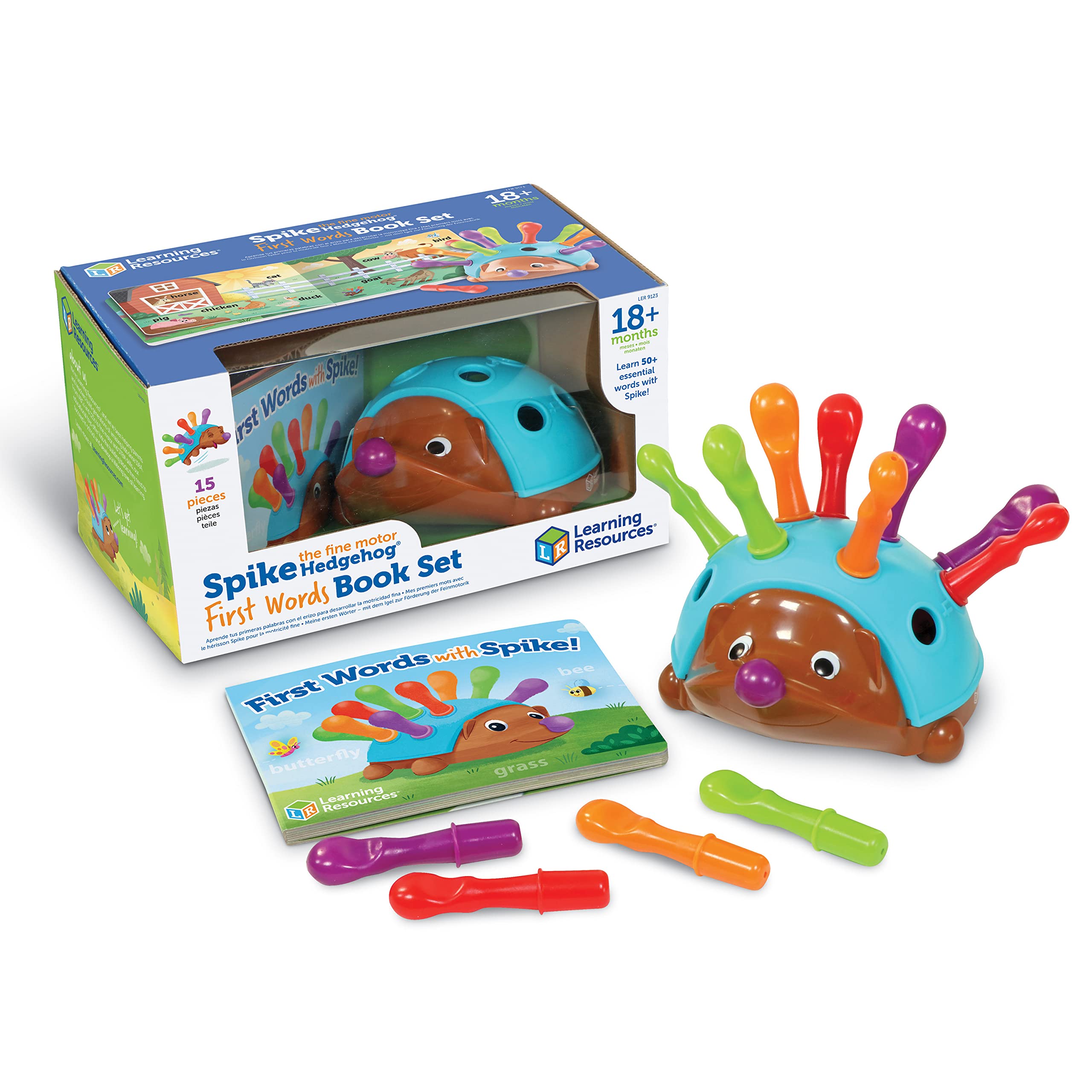 Learning Resources Spike The Fine Motor Hedgehog First Words -Ages 18+ Months,15 Pieces, Toddler Learning Toys, Fine Motor Fun for Kids, Preschool Toys