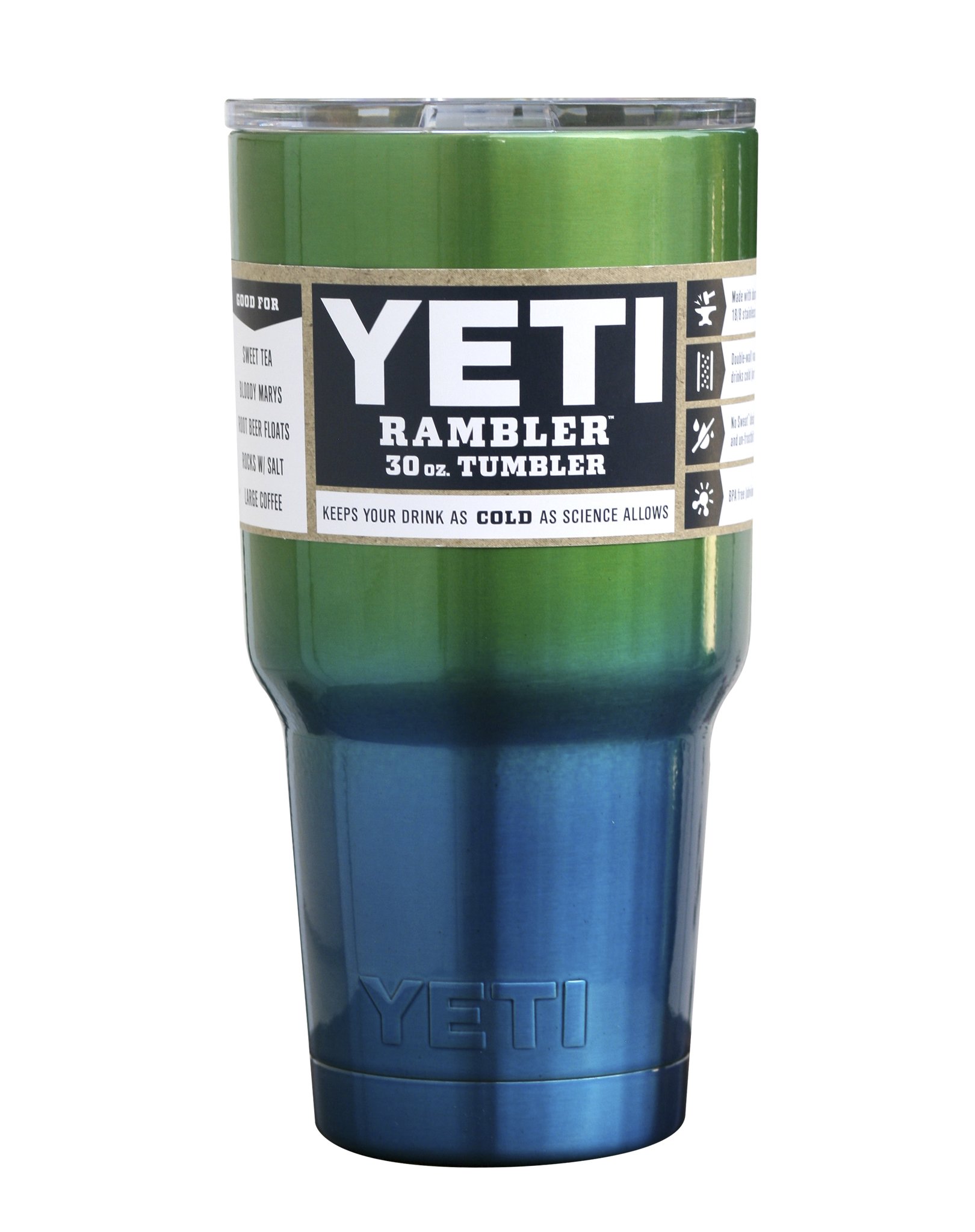 Yeti Rambler 30 Oz, Stainless Steel, Powder-coated, Custom Colors (Caribbean Blue/Candy Green Apple)