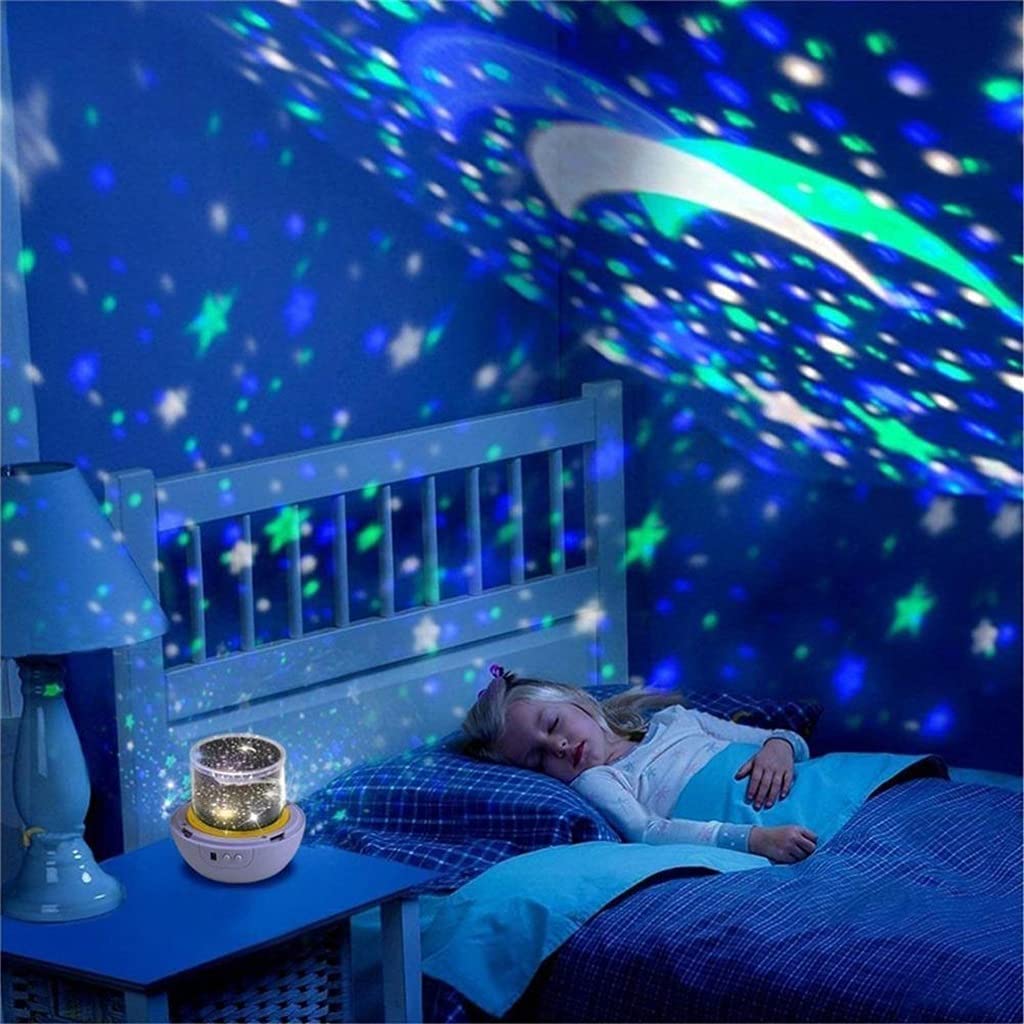 FZZDP Colorful Starry Projector Night Light Rotation Starry Moon Night Lamp USB Charging for Birthday Gift Romantic Baby Children